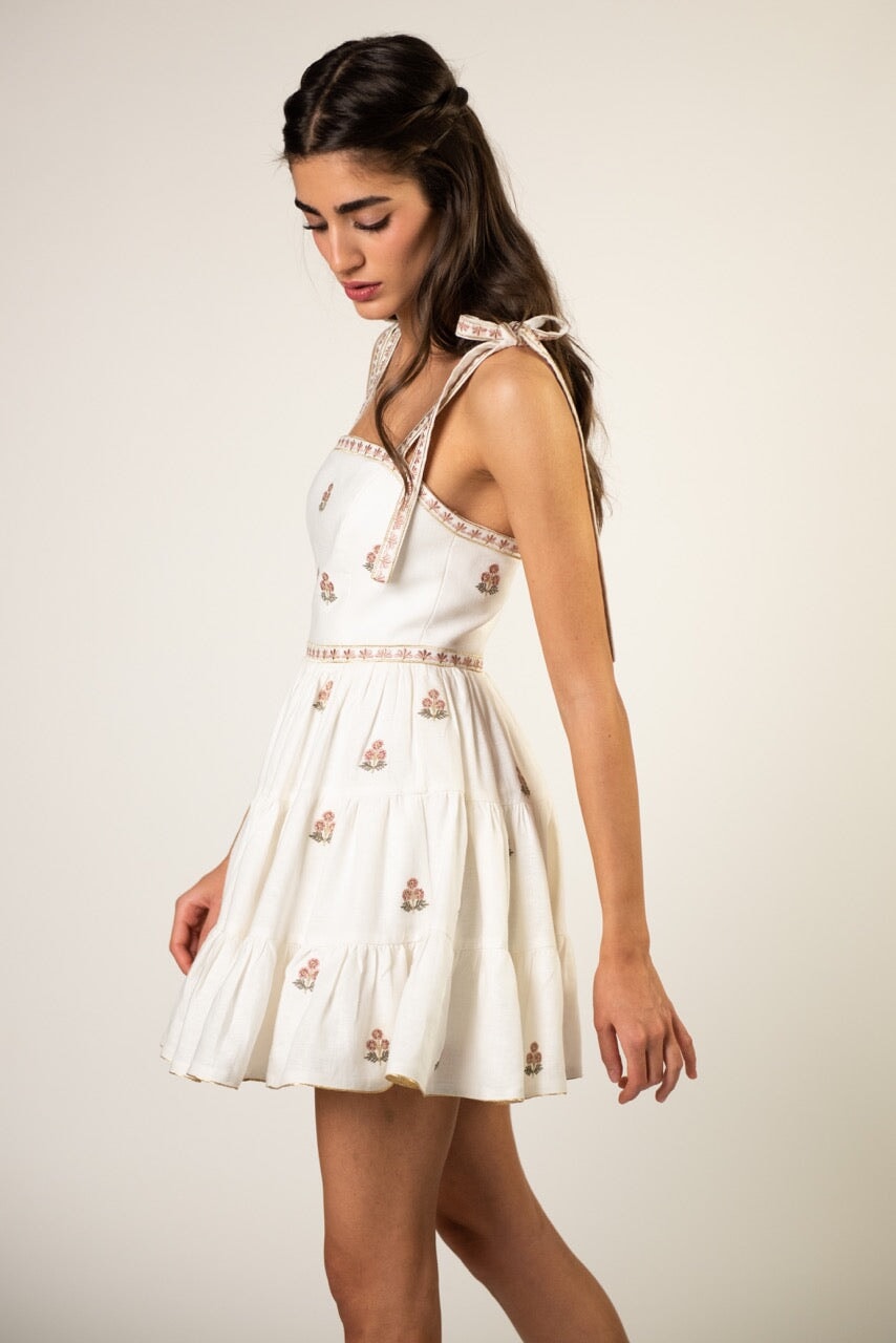 Naz Mini Dress - White & Pink | Rosewater House